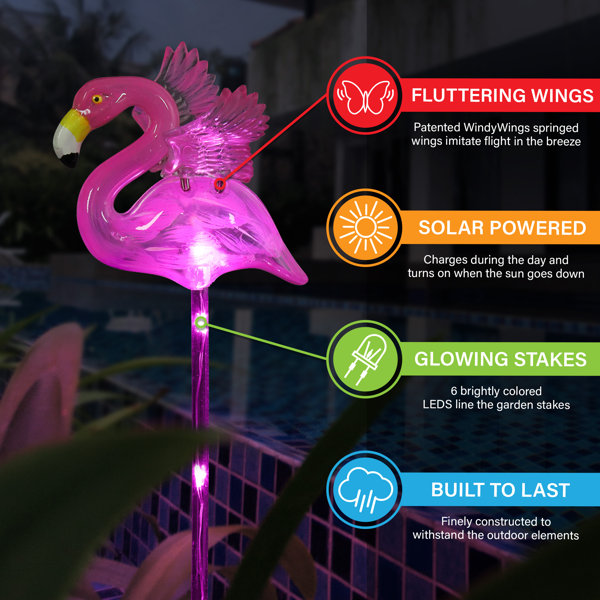 Exhart 2 Piece Solar Flamingo WindyWing Stakes with LED lights, 4.5 by ...
