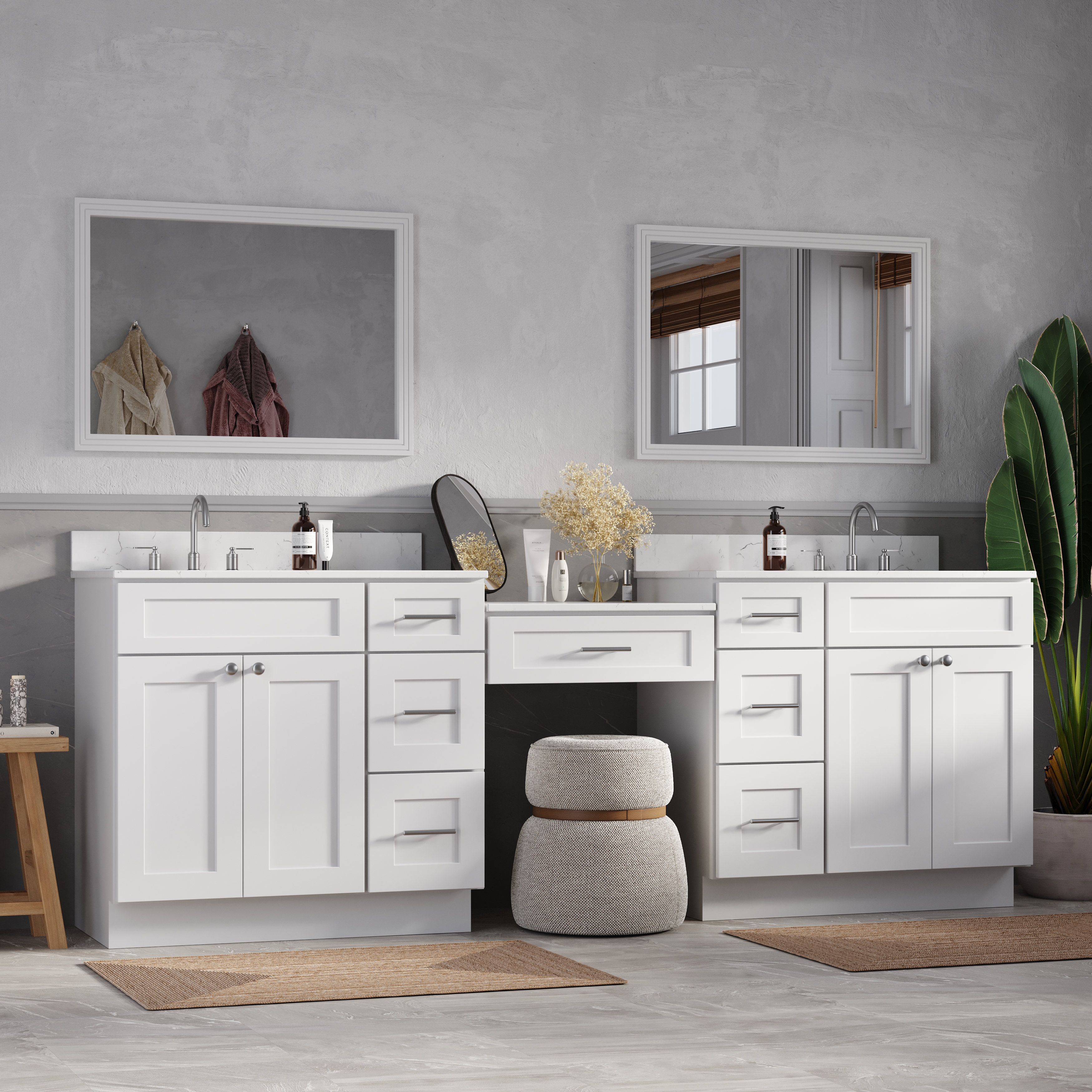 DISAR 96'' Double Bathroom Vanity With Desk Dovetail Solid Wood Drawer ...