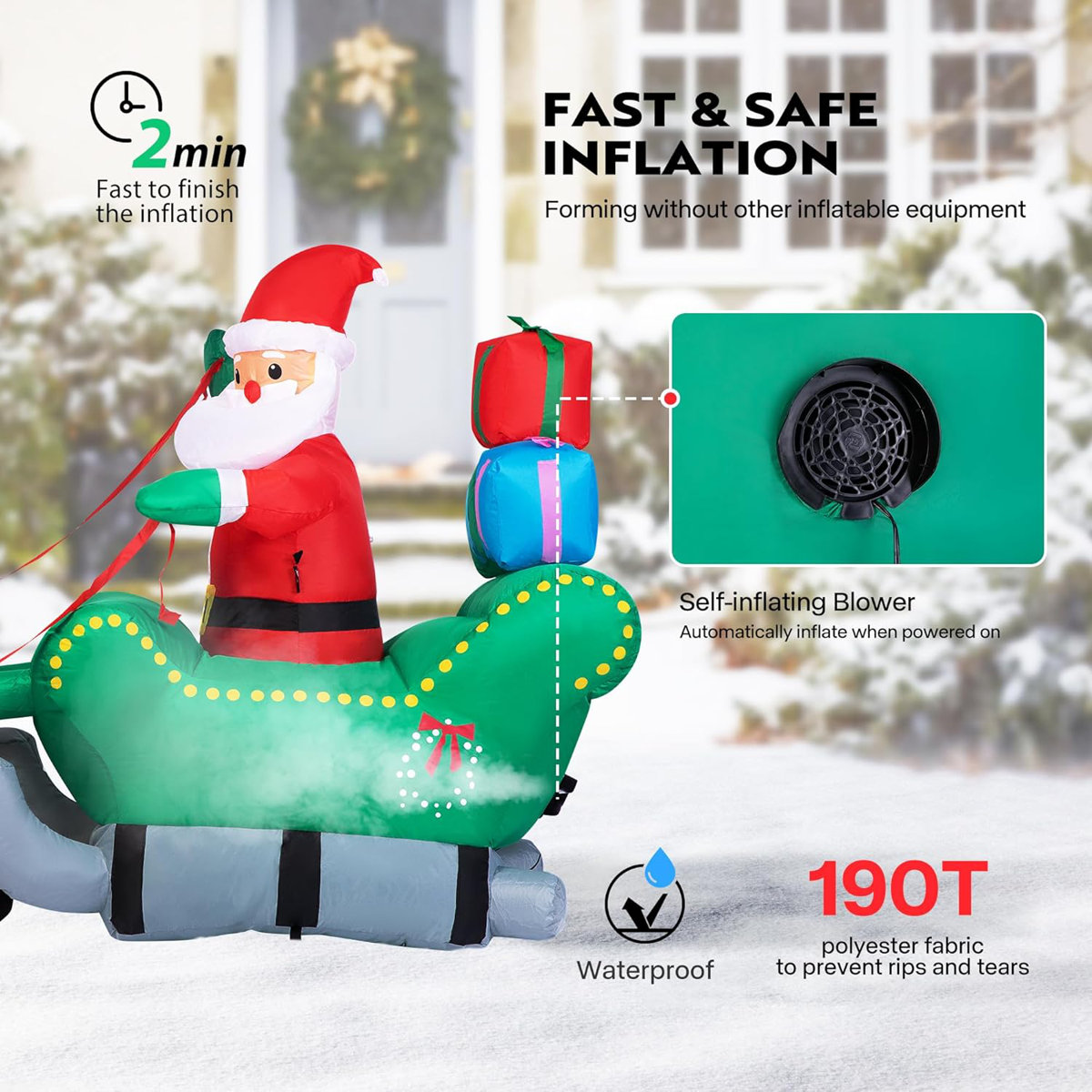 The Holiday Aisle® Emila Christmas Inflatable Santa on Sleigh with ...