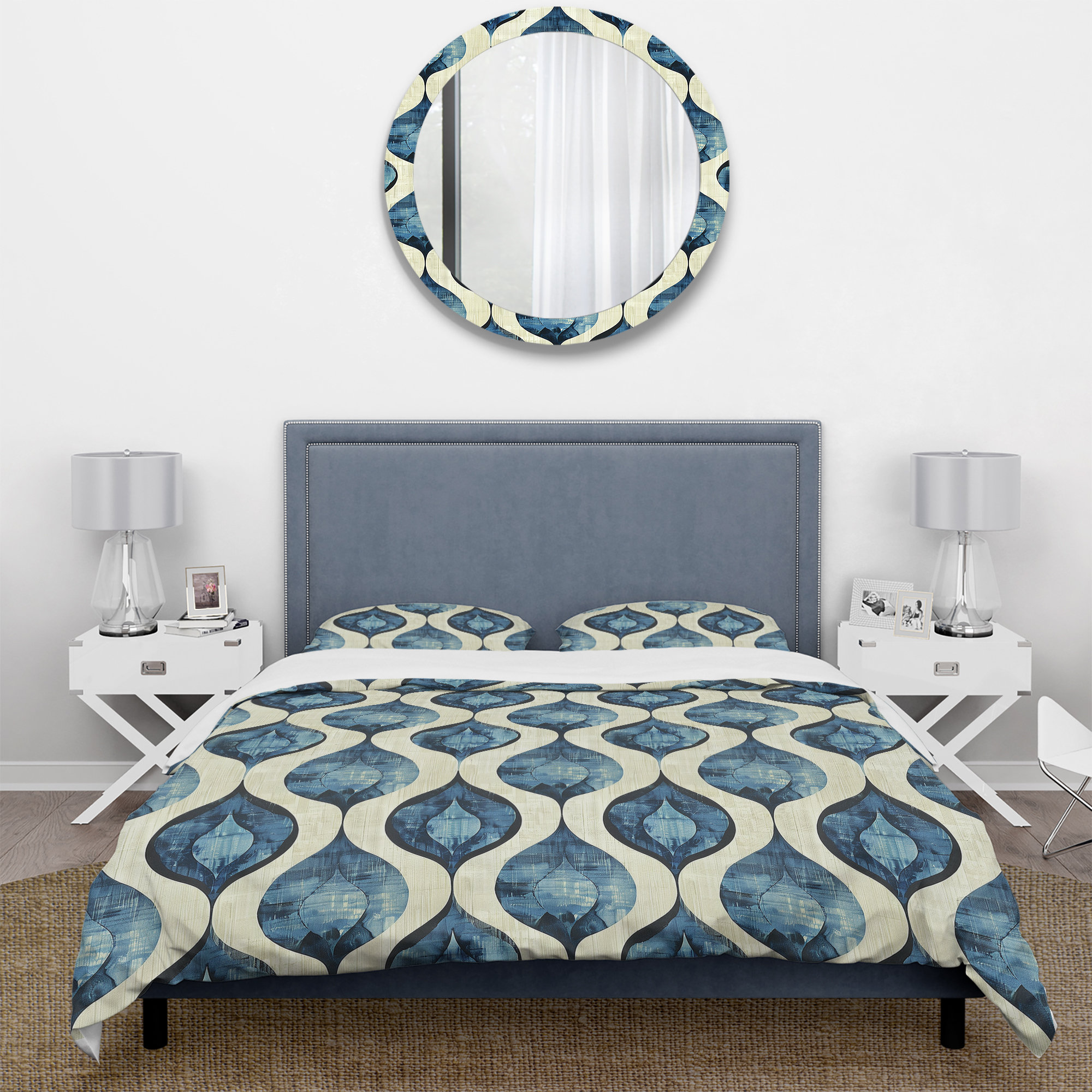 Design Art Blue Ogee Patterns IX - Midcentury Duvet Cover Set | Wayfair