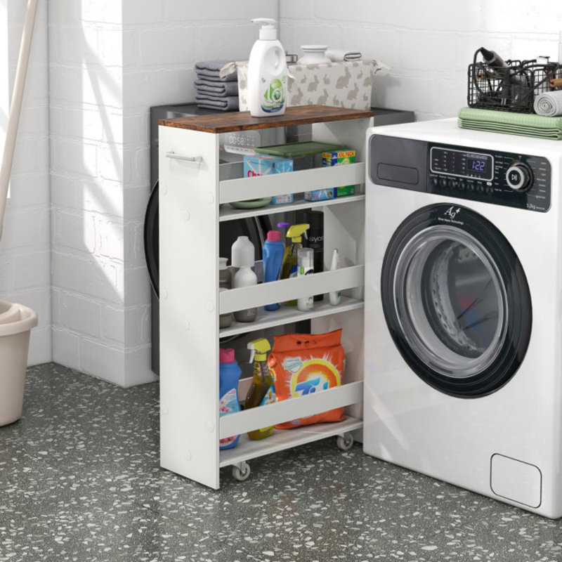 Ebern Designs 4-Tier Rolling Storage Cart Slim Kitchen Cart On Wheels ...