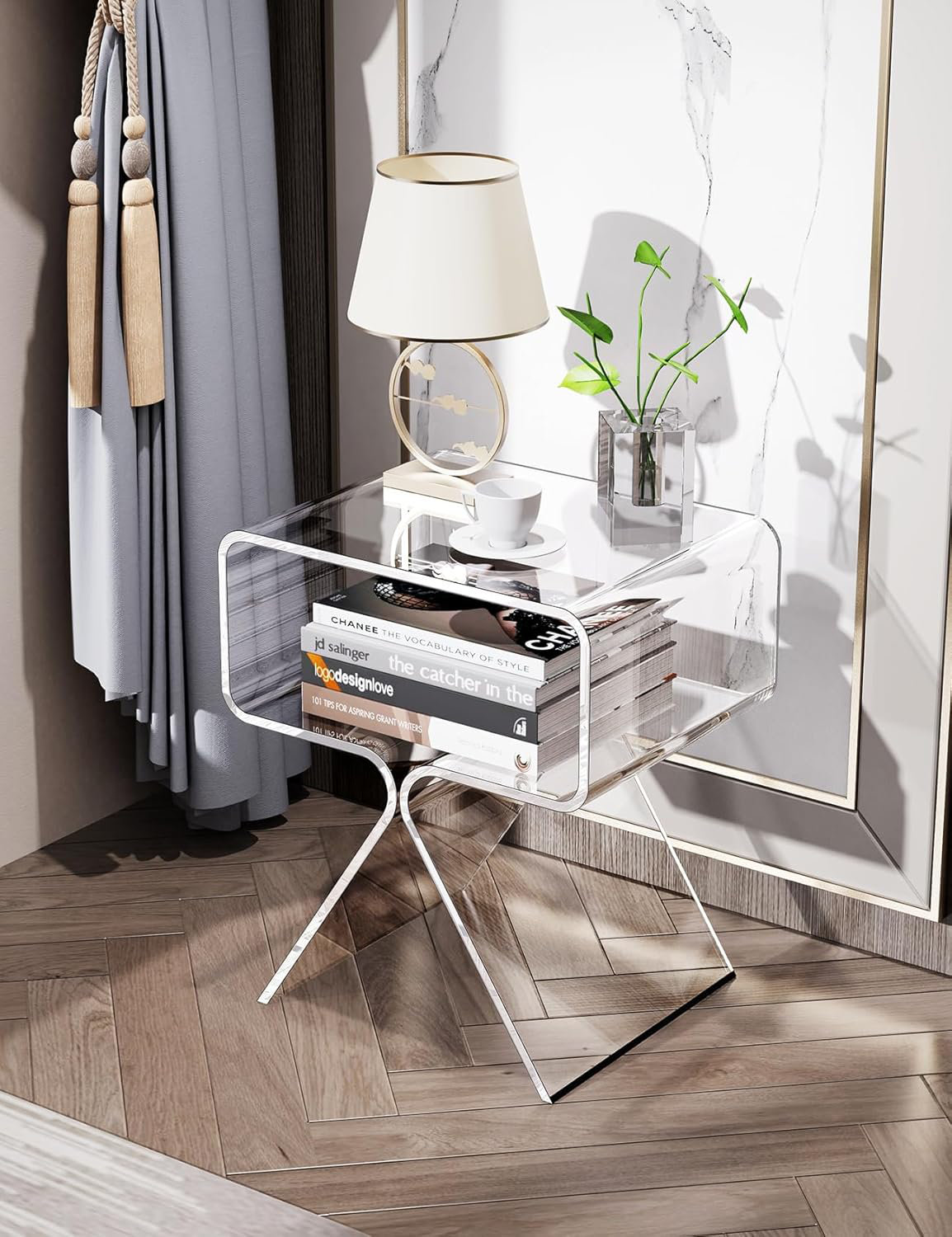 Wrought Studio Acrylic Nightstand Side Table Modern Design Clear Home ...
