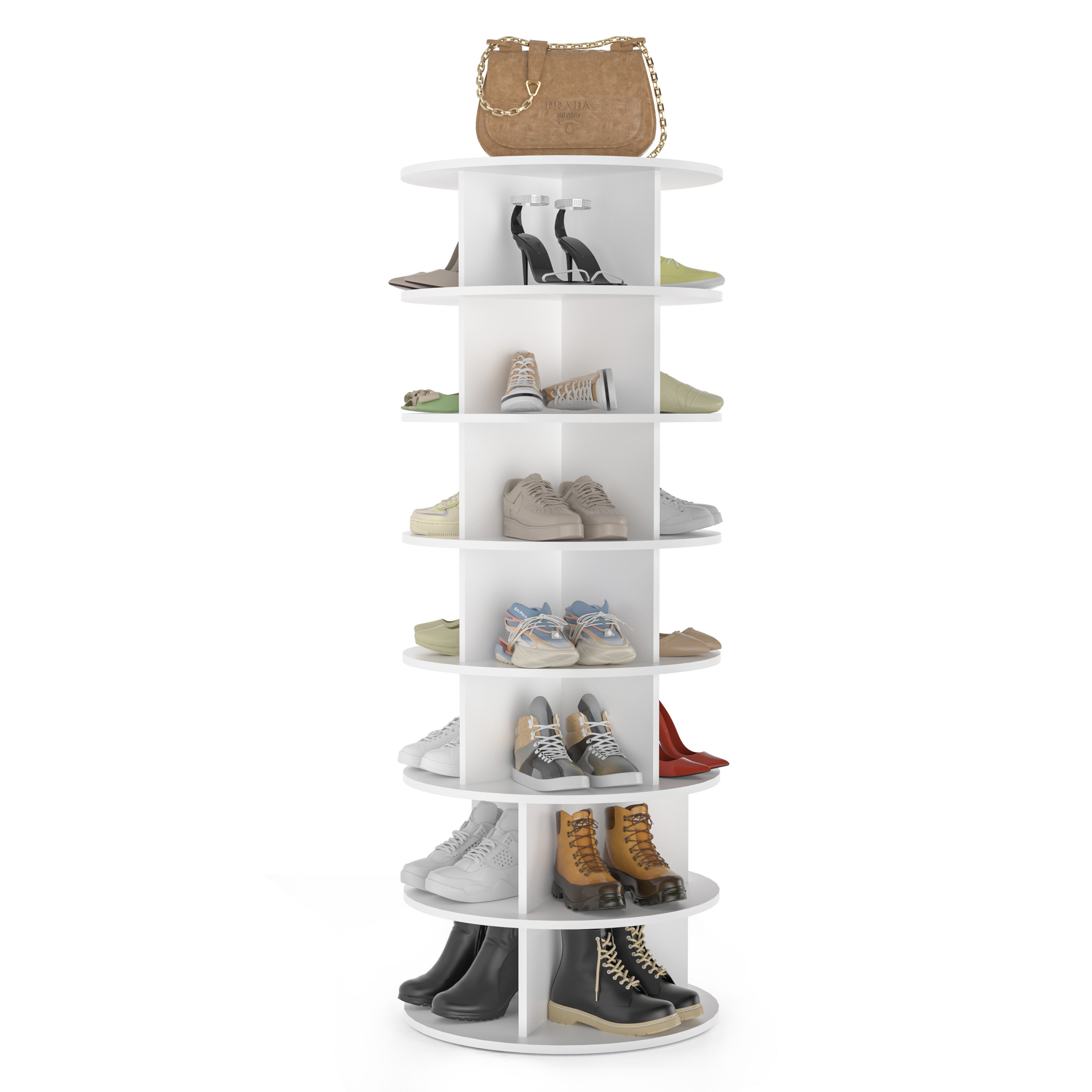 Latitude Run® Large capacity white rotating shoe rack at the bottom ...