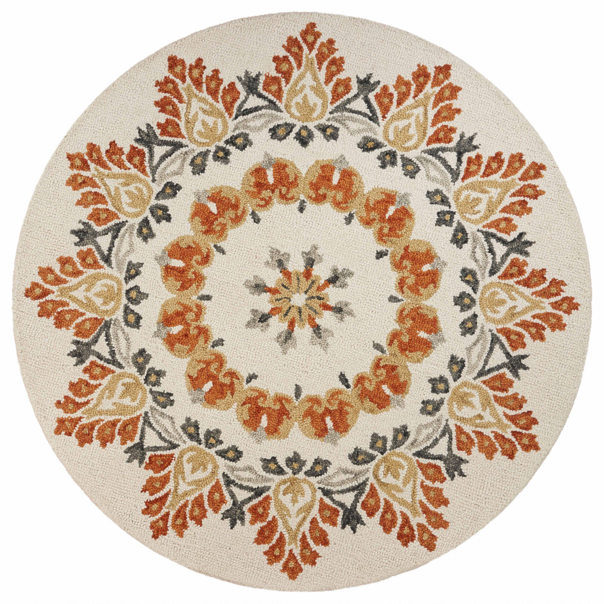 Canora Grey 4’ Round Orange Boho Medallion Area Rug | Wayfair