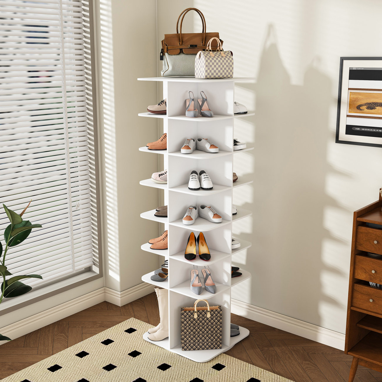 Corrigan Studio® Rotating Shoe Rack Tower, 7-Tier Spinning Shoe Rack ...