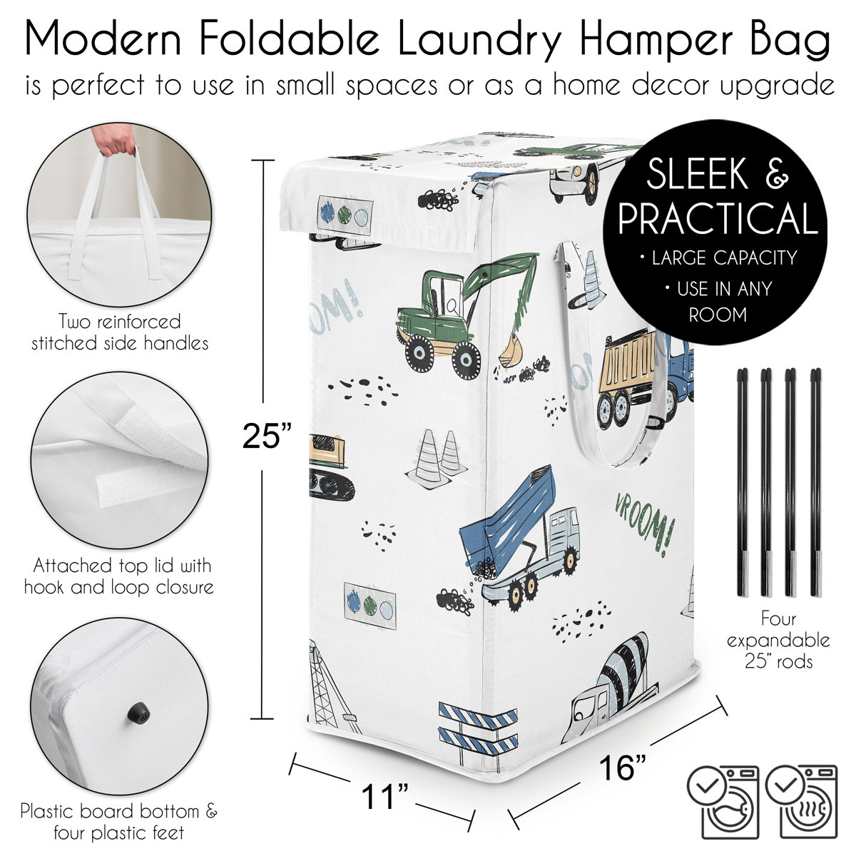 Sweet Jojo Designs Construction Truck Green and Blue Foldable Laundry ...