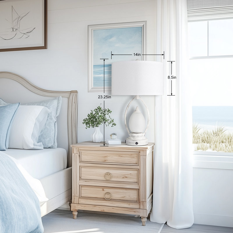 Gracie Oaks Berendine 23" Metal, Glass Night Light, Coastal Table Lamp ...