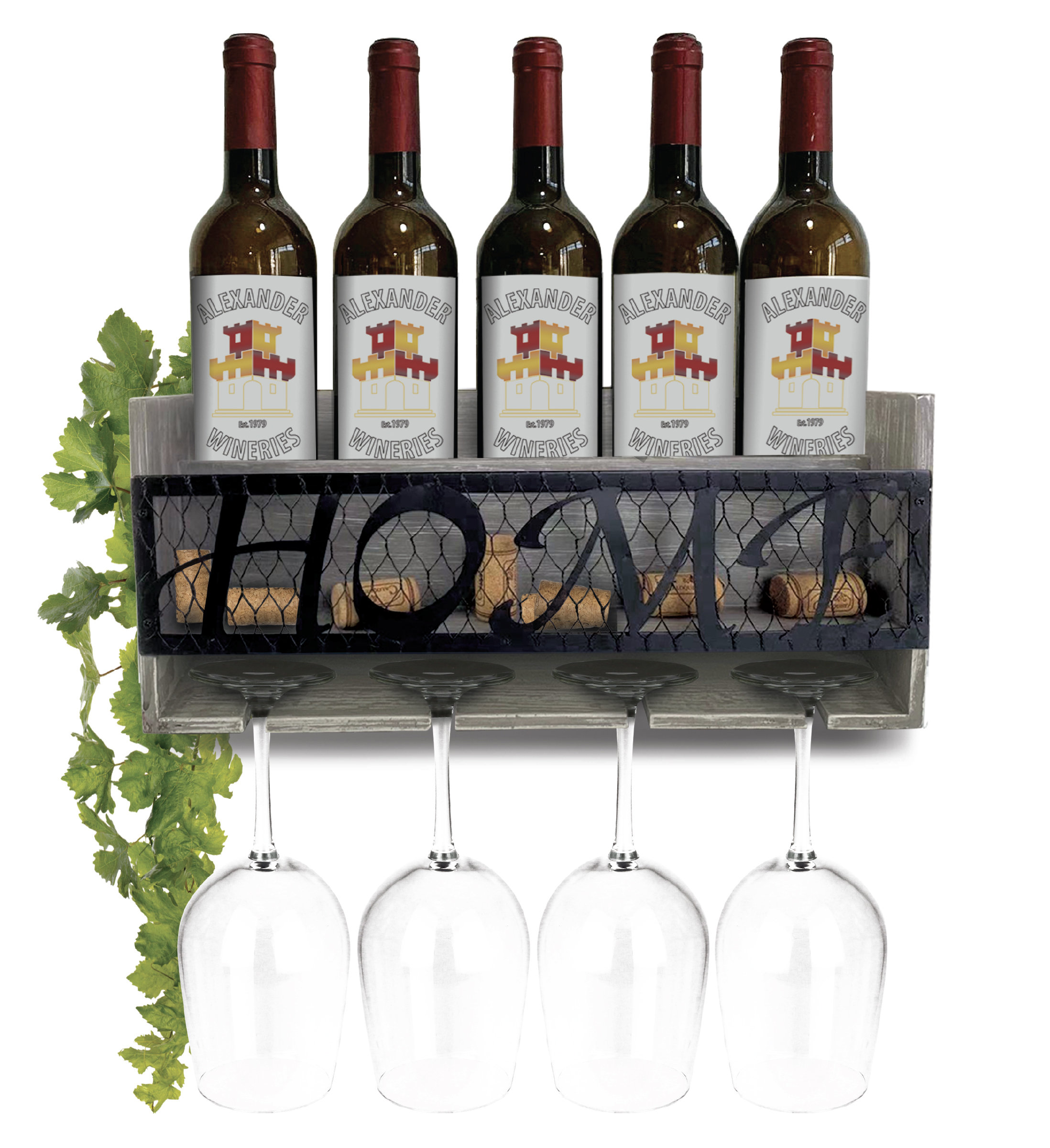 Gracie Oaks Hansmartin 5 Bottle Wall Mounted Wine Bottle Rack in Grey ...