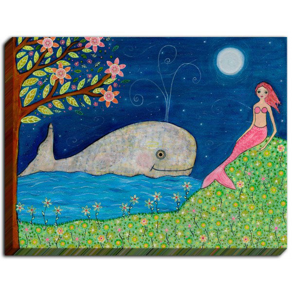 DiaNoche Designs 'Whale Mermaid' by Sascalia Painting Print on Wrapped ...