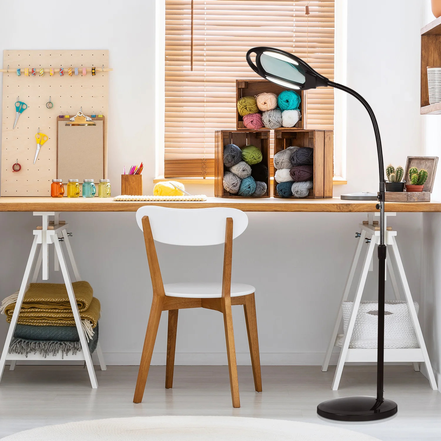 Brightech Pro 44 in. Industrial 1.75X Magnifying LED Floor Lamp with ...