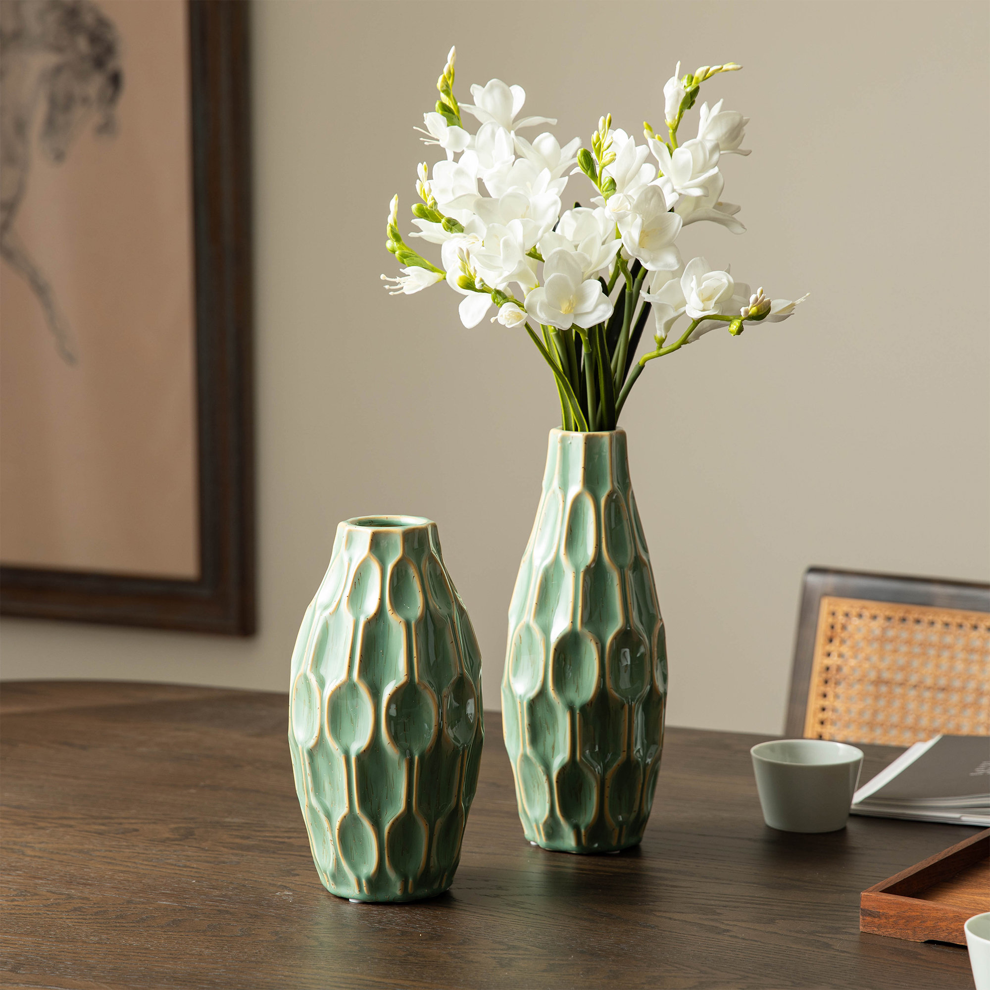 Lark Manor™ Modern Geometric Green Ceramic Table Vases & Reviews | Wayfair