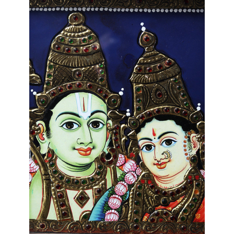 Exotic India Bhagwan Ram and Devi Sita Tanjore Painting with Teakwood ...