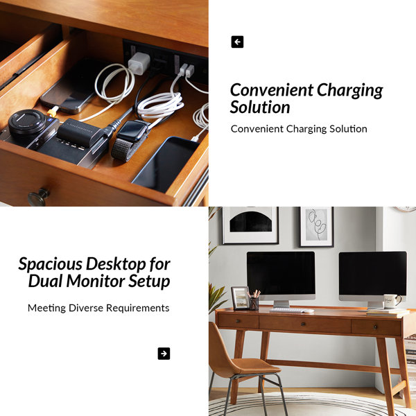 Wade Logan® Adakras Mid-century Modern 60" Computer Desk with Built-in ...