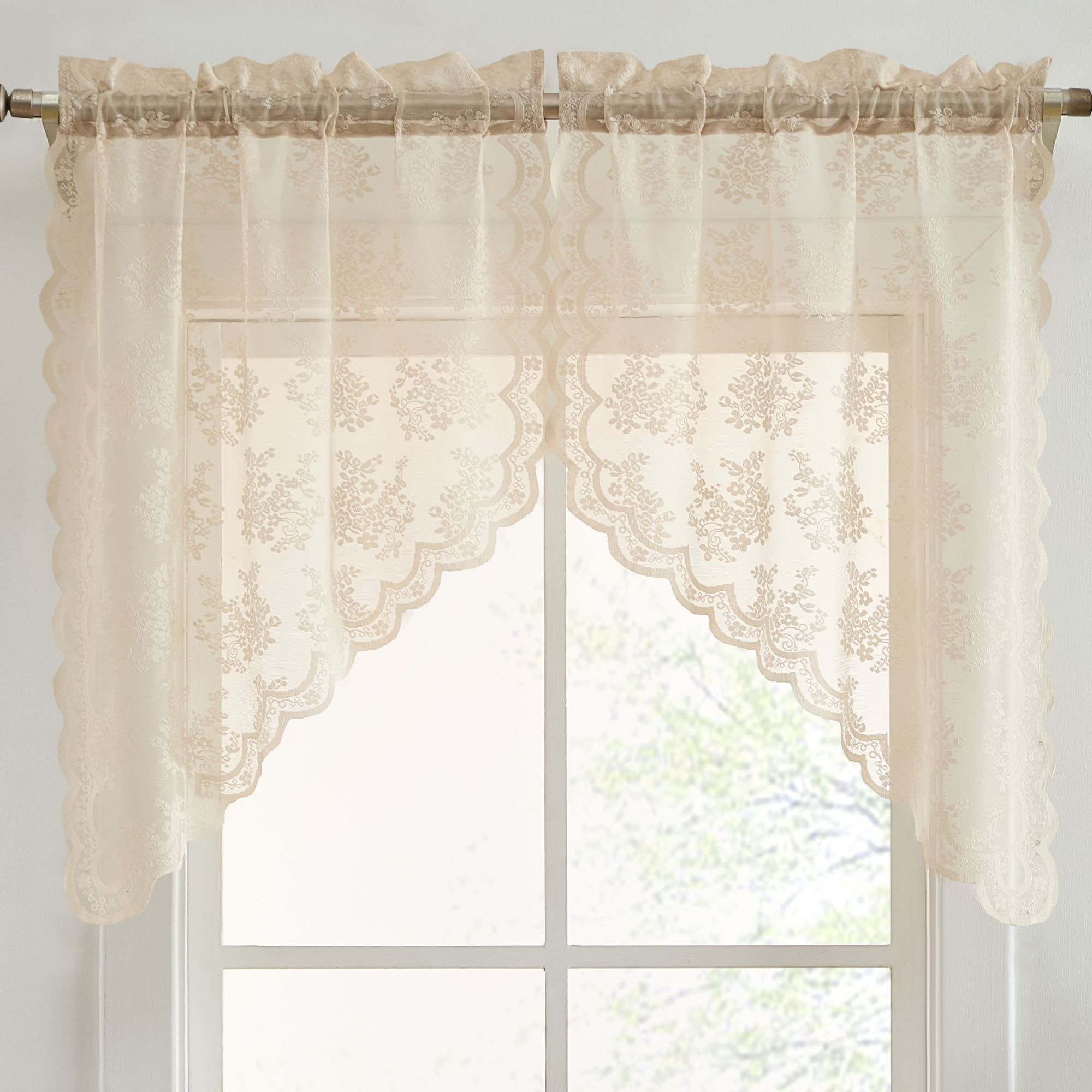 Winston Porter Stefani Floral Rod Pocket Lace Semi Sheer Voile Short ...