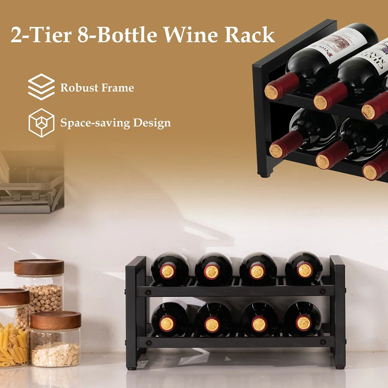 Ebern Designs Crayford 8 Bottle Open Shelving Wine Bottle Rack in Black ...