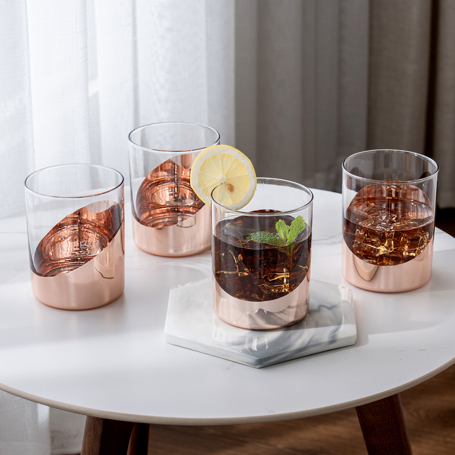 Wrought Studio™ Isain 4-Piece Copper Drinking Glasses Lowball Whiskey ...