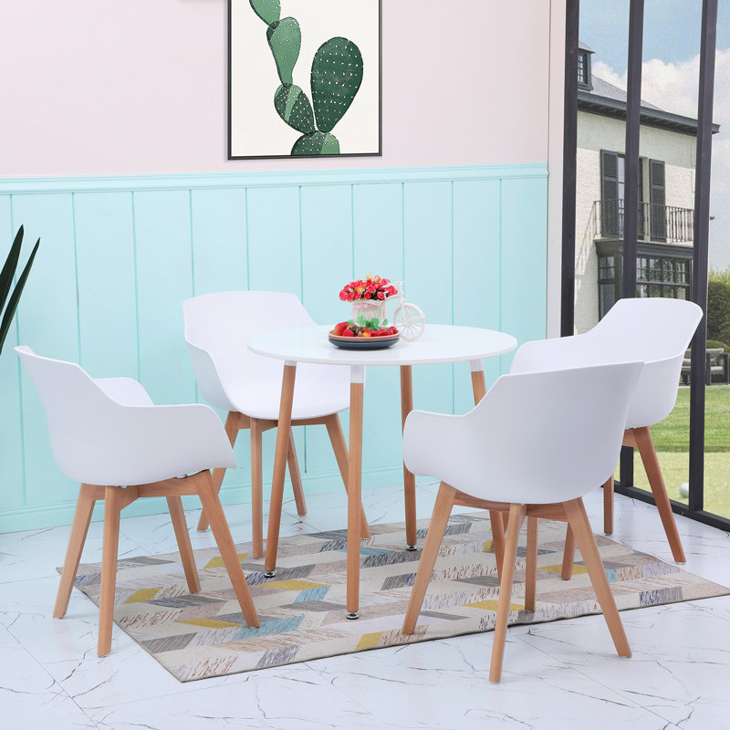 Norden Home 4 Leg Round Dining Table With 4 Armchairs, White | Wayfair ...