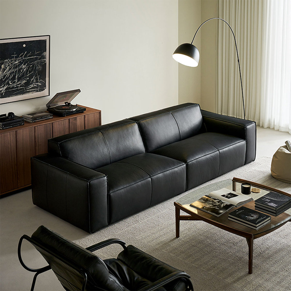 Hike Out Nature Black Genuine Leather Modular Sofa cushion couch | Wayfair