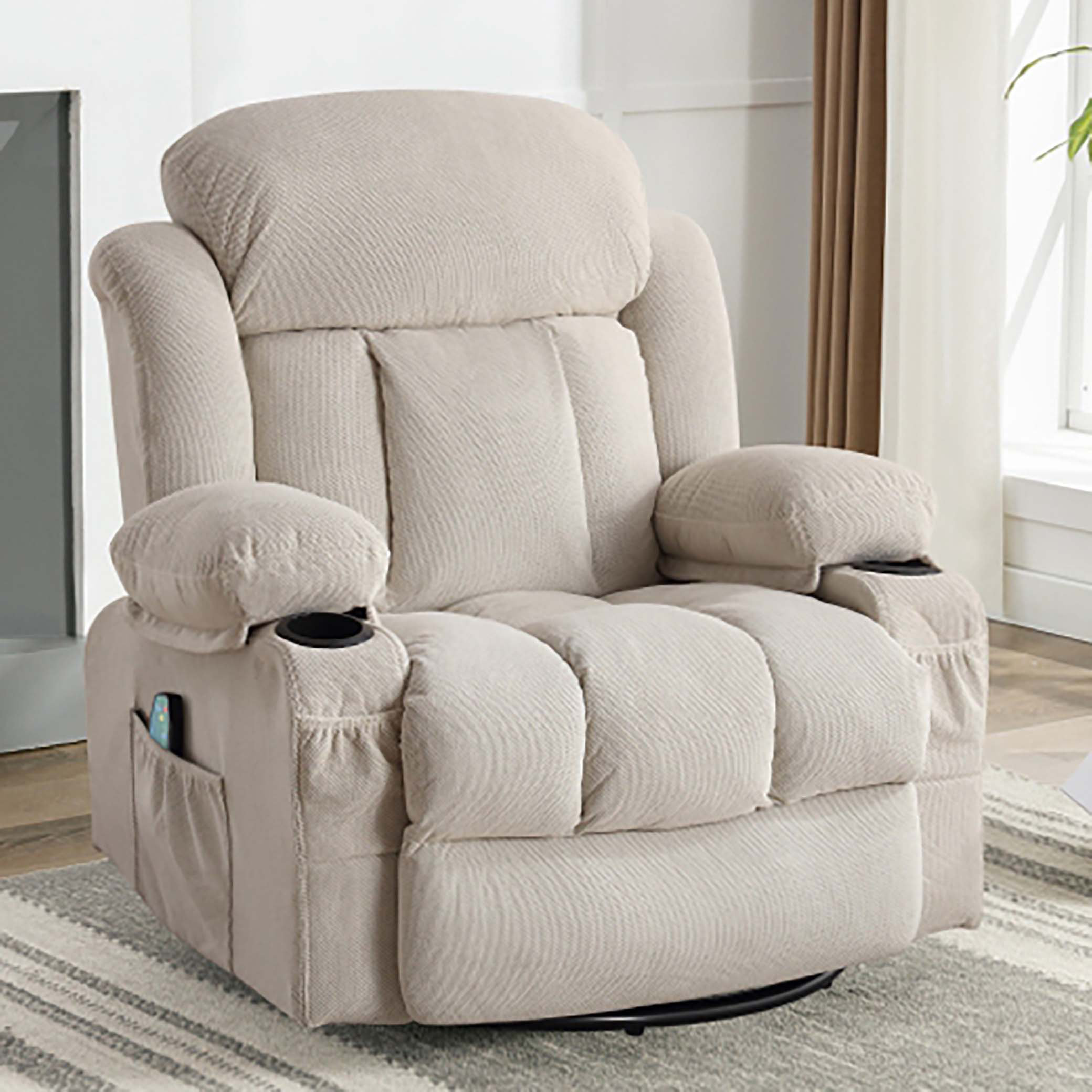 Latitude Run® Swinging recliner massage heated sofa, with USB and 2 cup ...