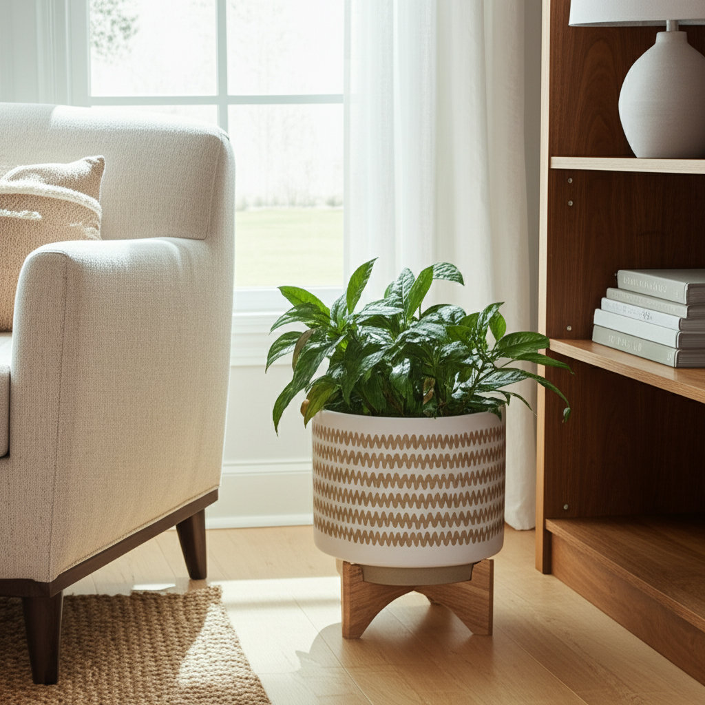 Union Rustic Mchale Ceramic and Stoneware Planter with Arched Wood ...