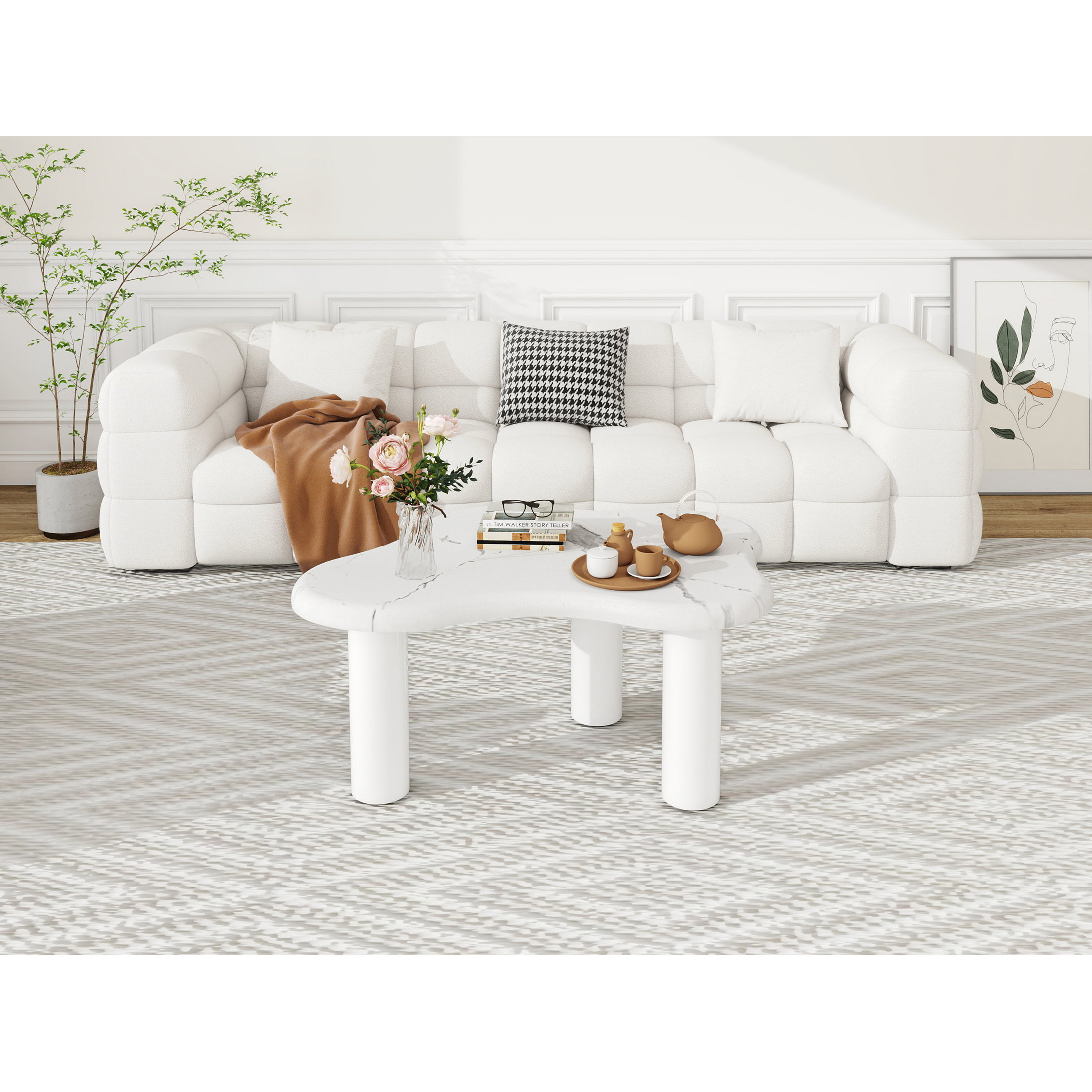 George Oliver Cloud Coffee Table Classic Modern Marbling Tea Table ...