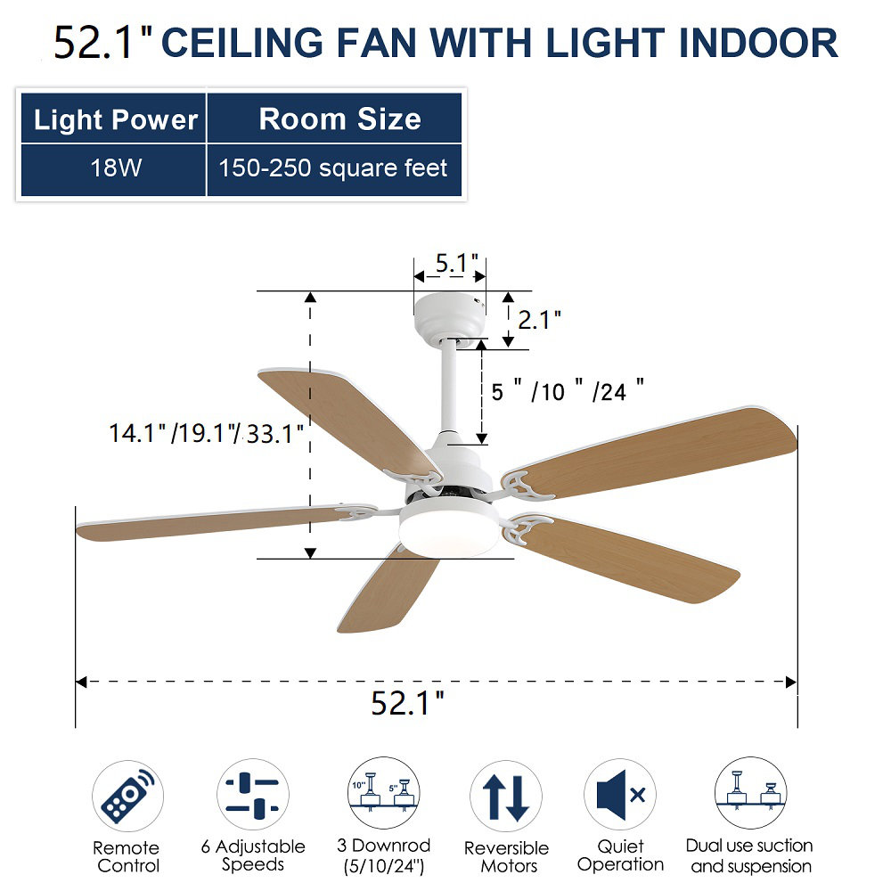 Ebern Designs Fronton 5 - Blade LED Standard Ceiling Fan with Remote ...