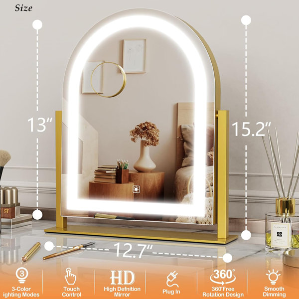 Wrought Studio™ 15.2 inch Curved Lighted Makeup Mirror,Smart Touch ...