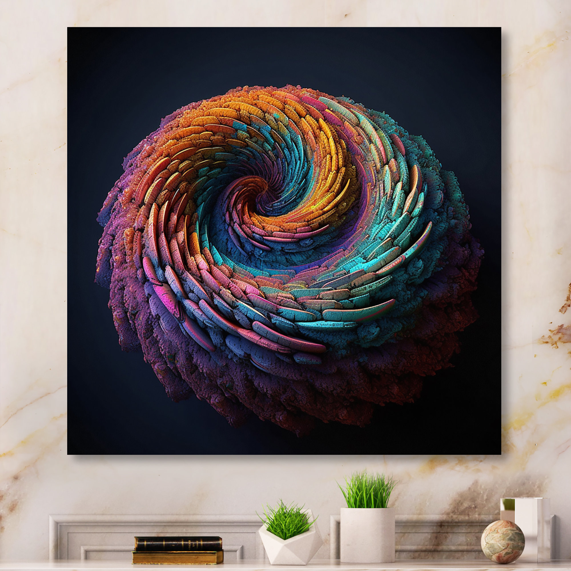 Ebern Designs 3D Spiral Rainbow Shapes I On Canvas Print | Wayfair