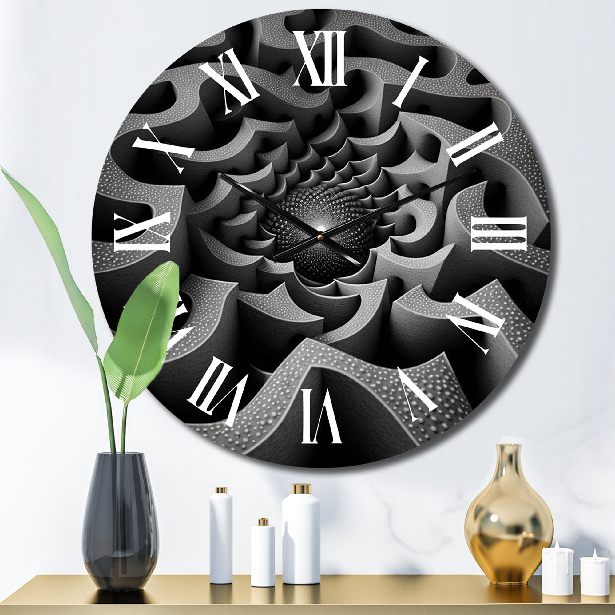 Design Art Through The Rabbit Hole Black White Maze II Metal Wall Clock | Wayfair