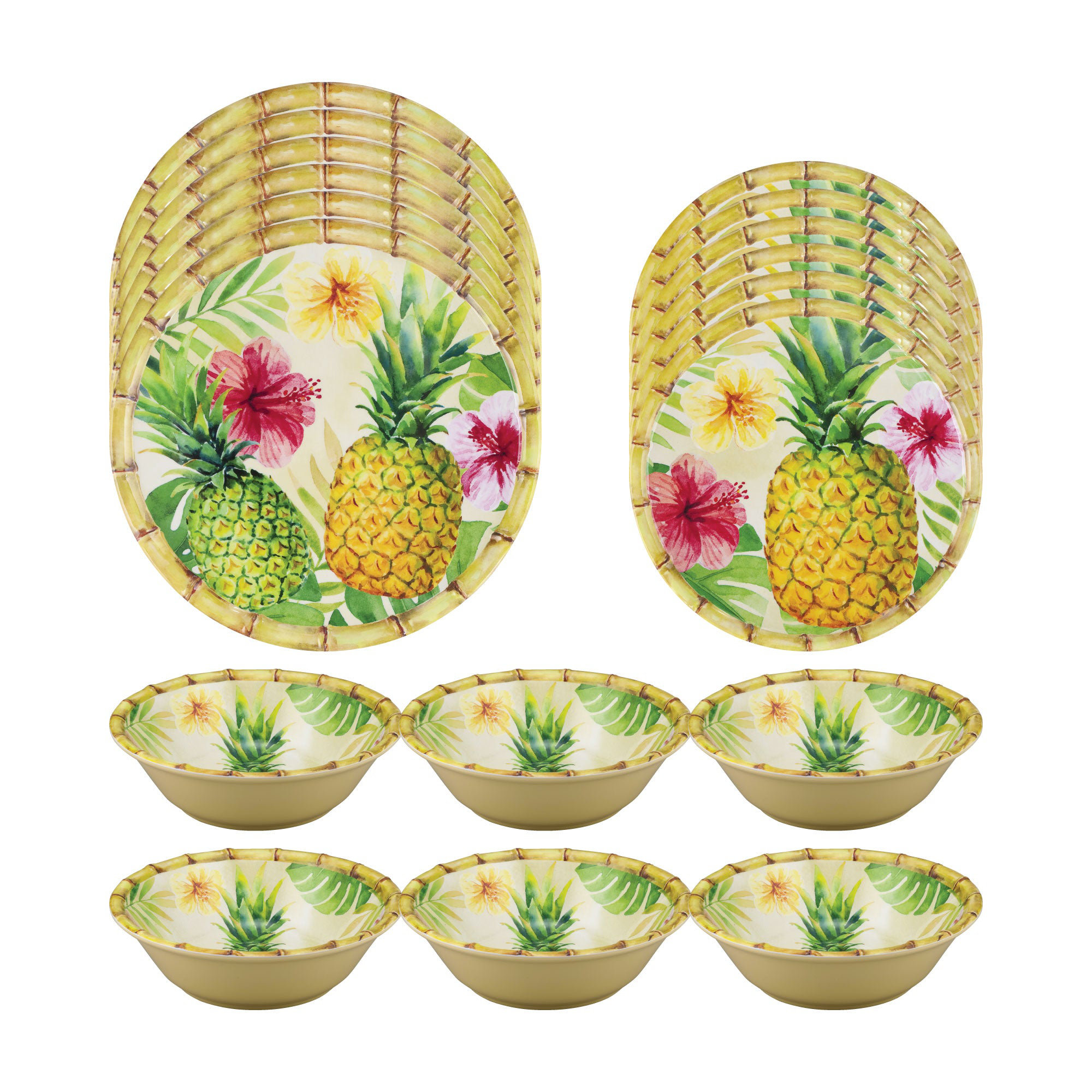 Bayou Breeze Pineapple 18 Piece Melamine Dinnerware Set Plate and Bowl Set - Service for 6 | Wayfair