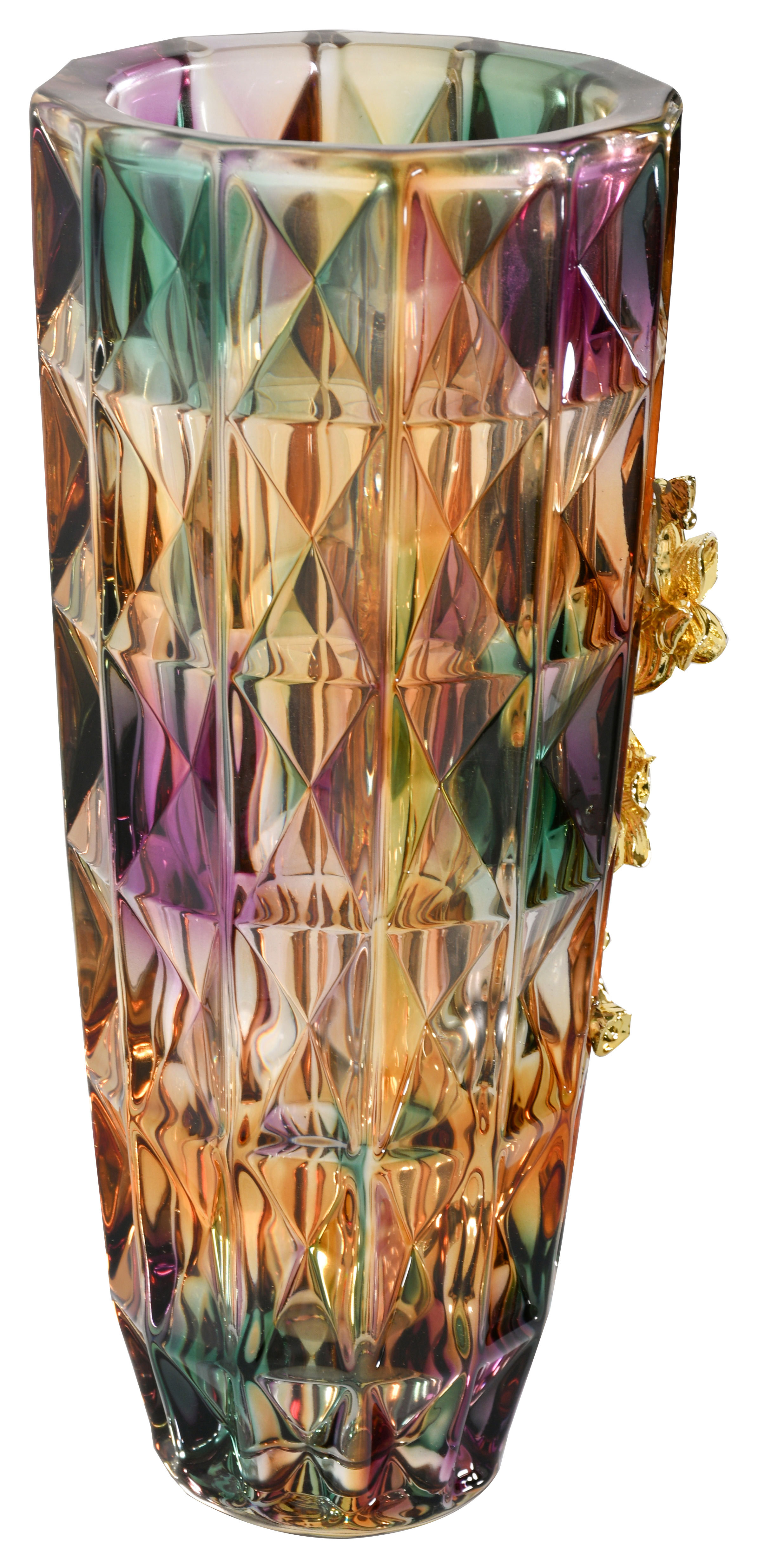 Everly Quinn Multi Color Cut Glass Vase With Gold Accent | Wayfair
