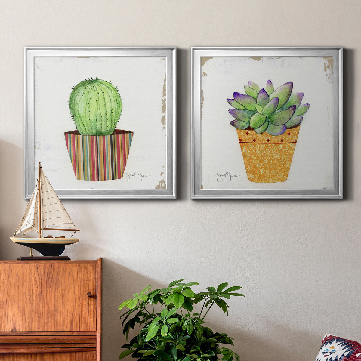 Dakota Fields Boho Cacti III - 2 Piece Picture Frame Print Set on ...