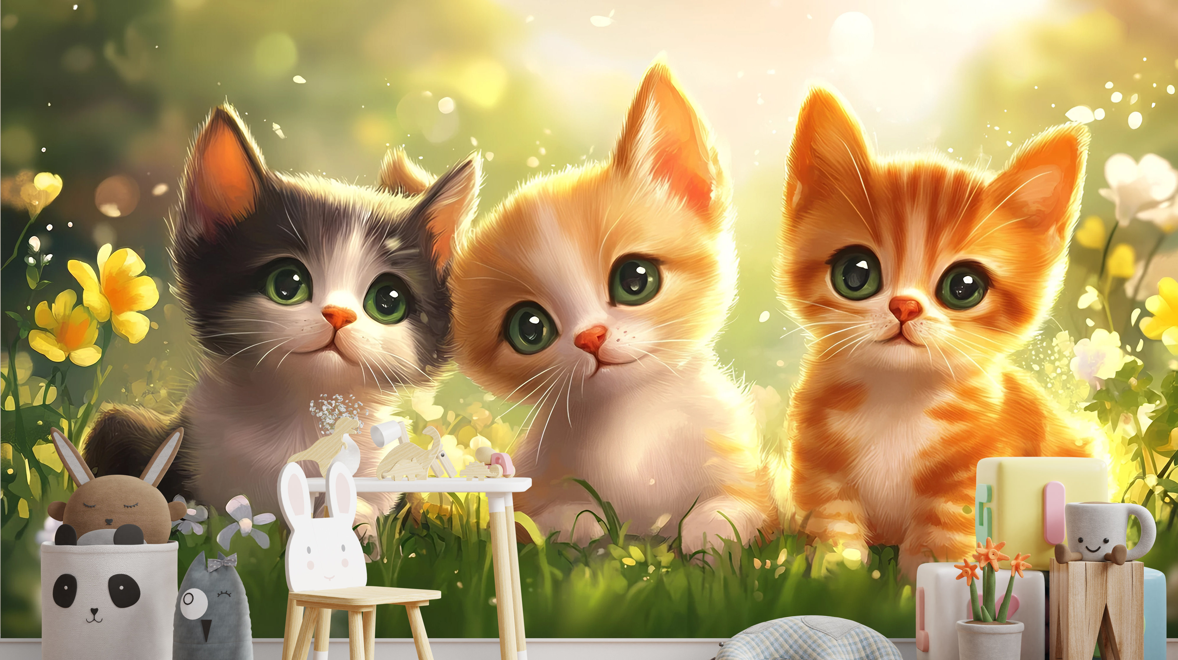 Winston Porter Adorable Kittens In Flower Field Wallpaper – Cute Spring ...