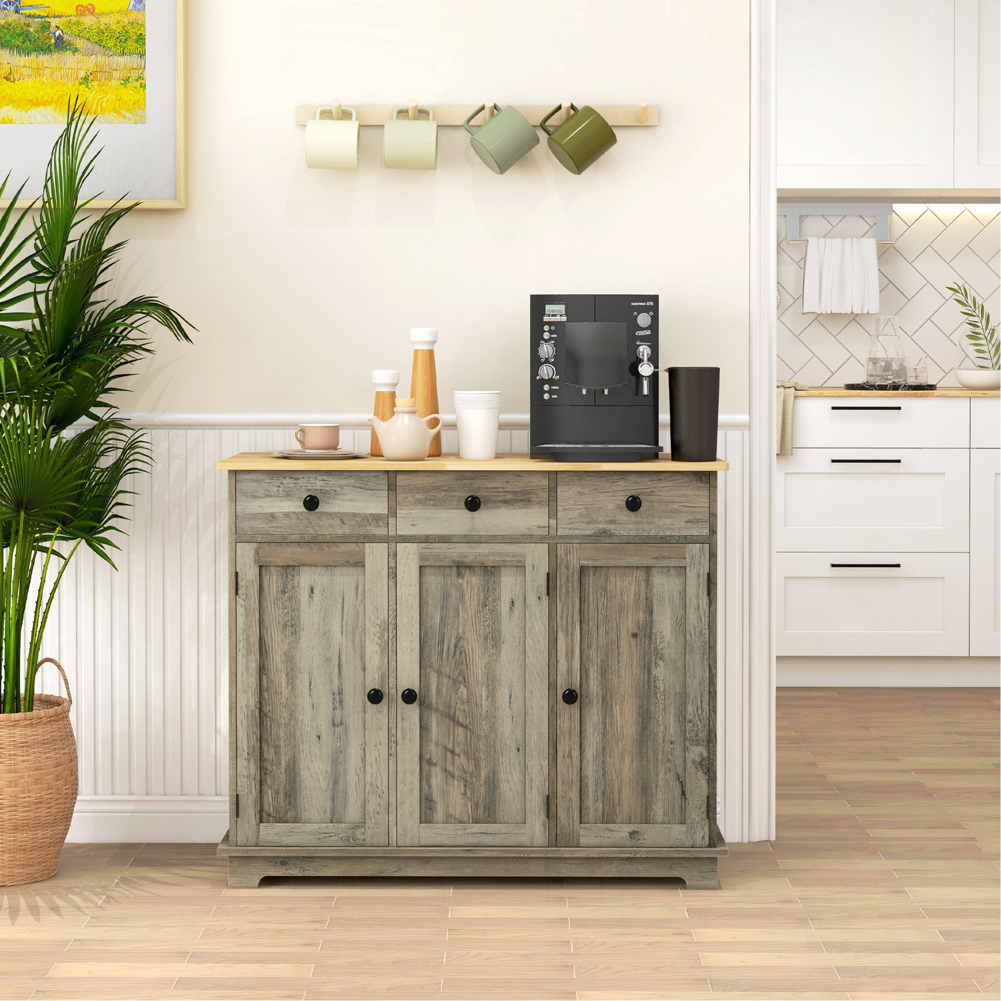 August Grove Sideboard With Solid Wood Countertop, Storage Solution For ...