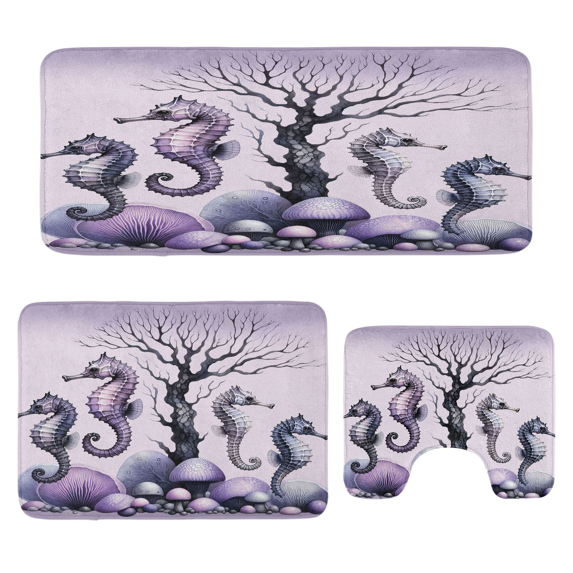 East Urban Home Purple Bathroom Rug Set 3 Pieces U-Shape & Rectangle ...