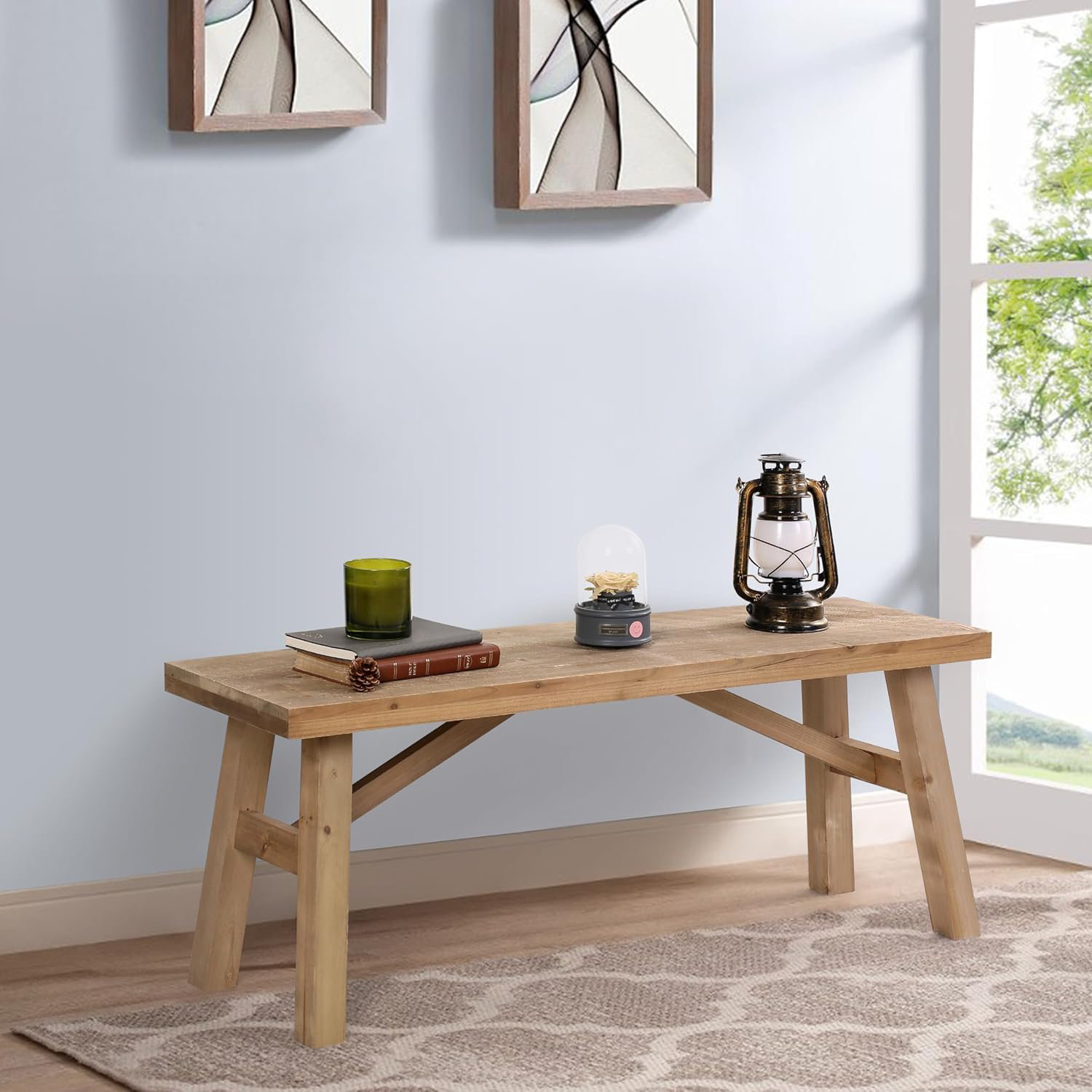 Gracie Oaks Long Wood Bench, 43" Farmhouse Entryway Bench for Living ...