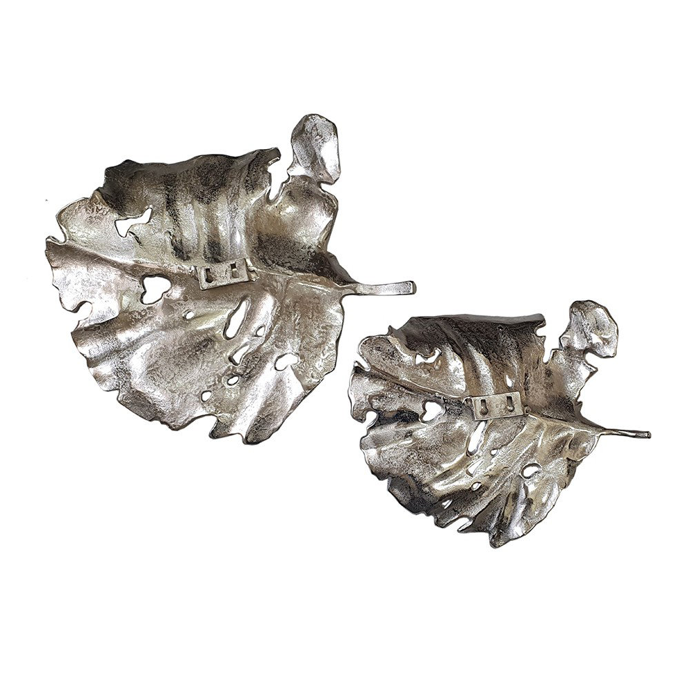 ZeaZu Set Of 2 Shiny Silver Leaves Wall Art | Wayfair