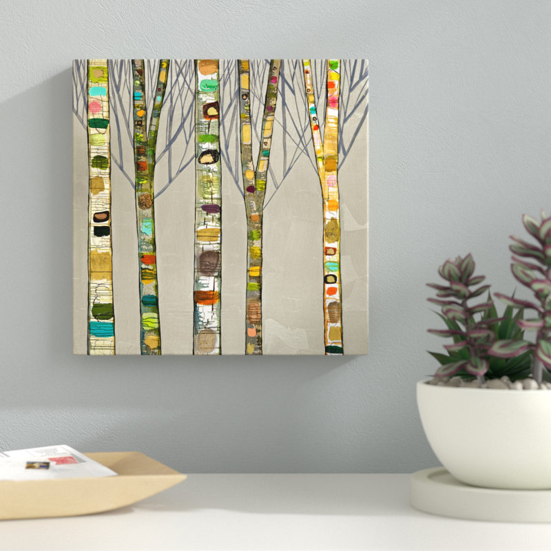 Ebern Designs Birch Trees On Silver by Eli Halpin - Print on Canvas ...