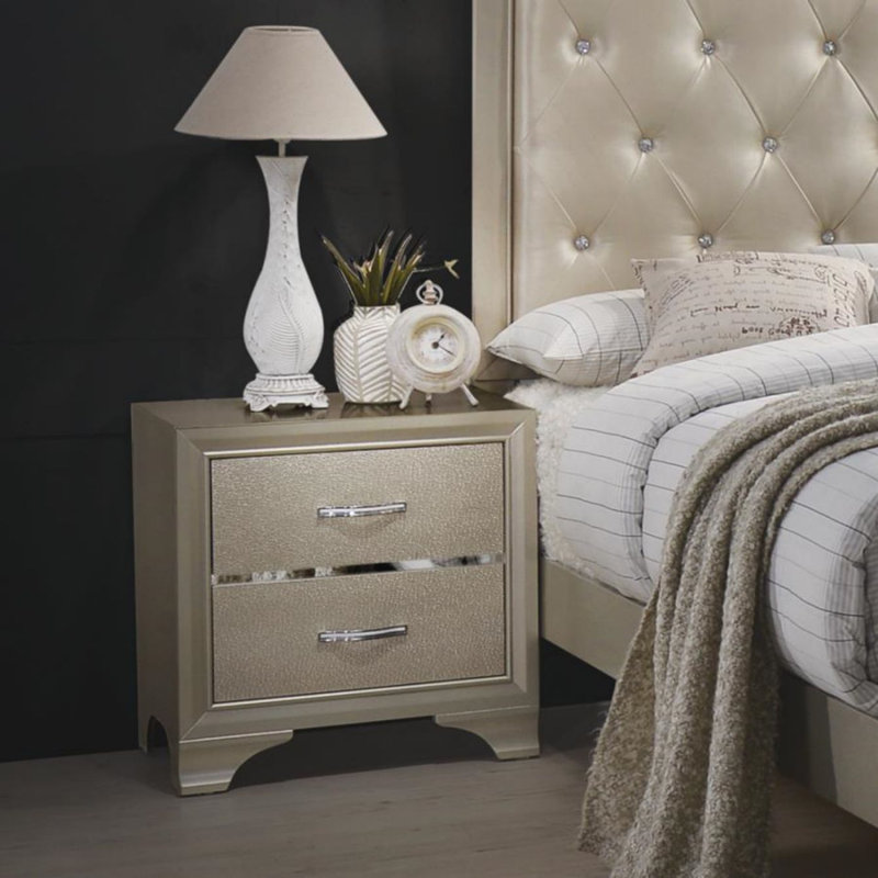 House of Hampton® Ellyott 2 - Drawer Nightstand in Champagne | Wayfair