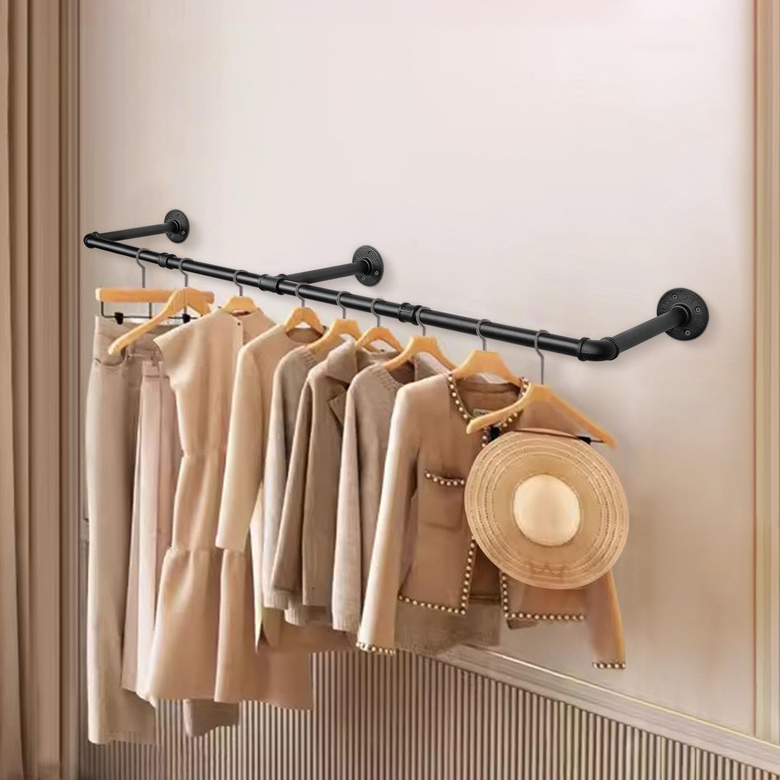 Williston Forge Industrial Iron Pipe Clothes Rack Wall-Mounted, Hanging ...