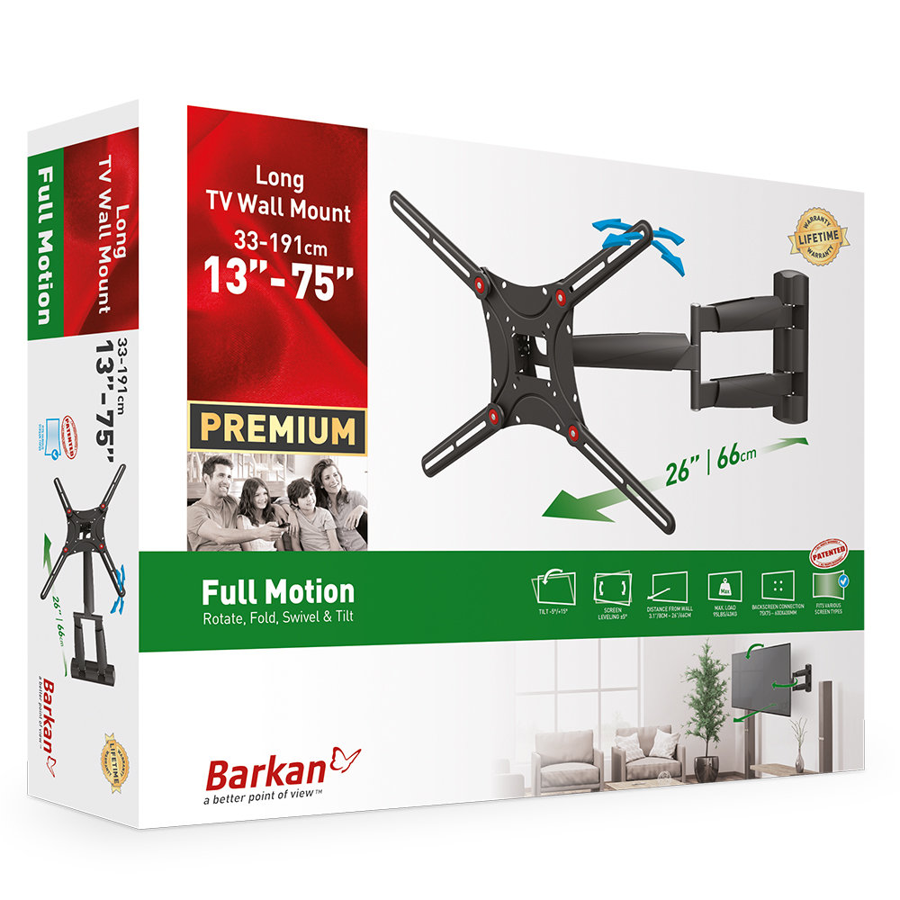 Barkan Black Articulating/Extending Arm Wall Mount for Greater Than 50 ...