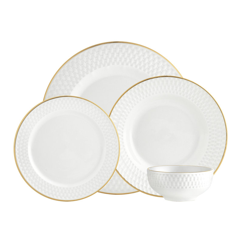 Godinger Silver Art Co Avea Gold Rim 16 Piece Porcelain Dinnerware Set ...