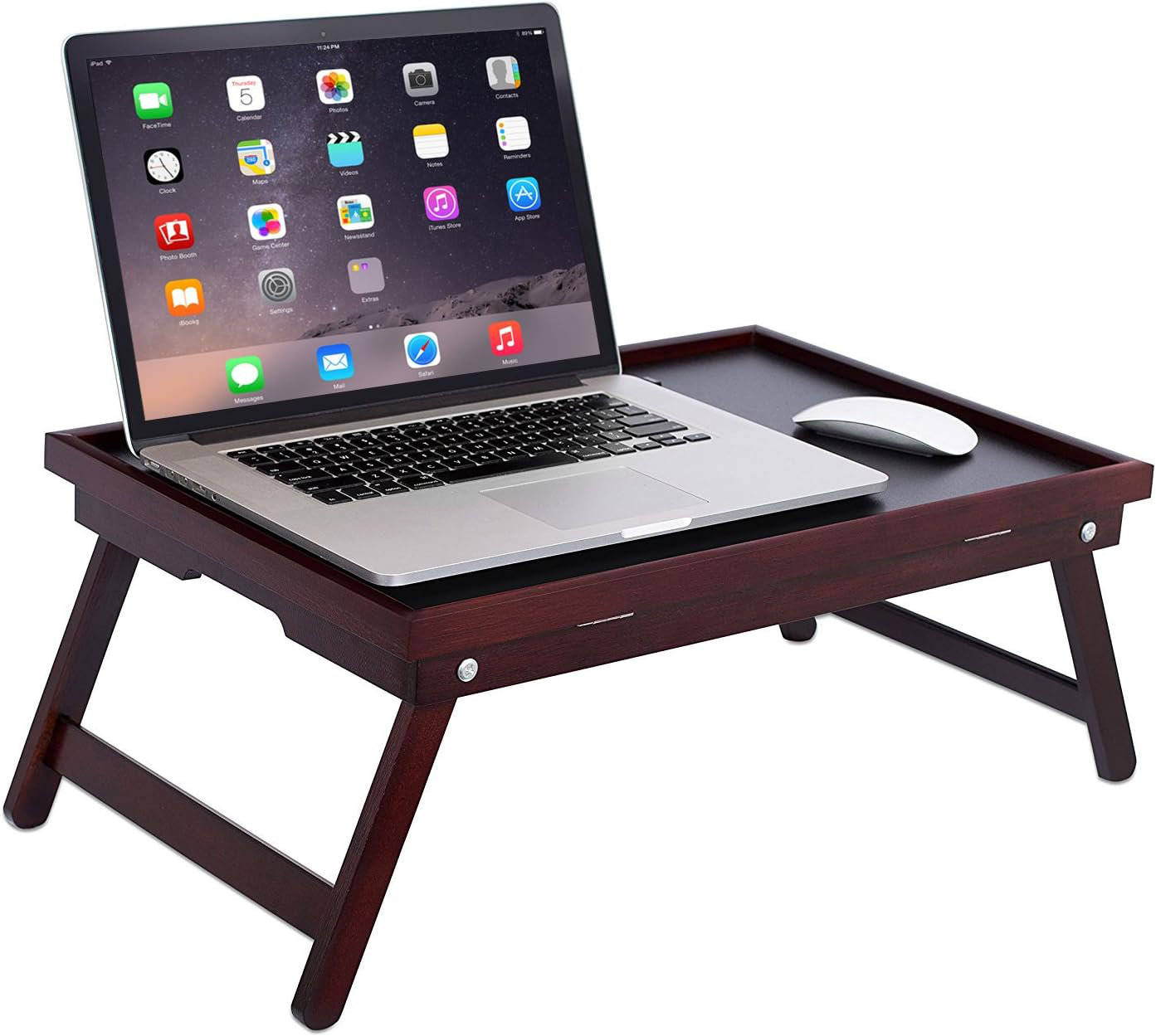 Inbox Zero Bamboo Lap Tray With Black Top Adjustable Laptop Desk ...