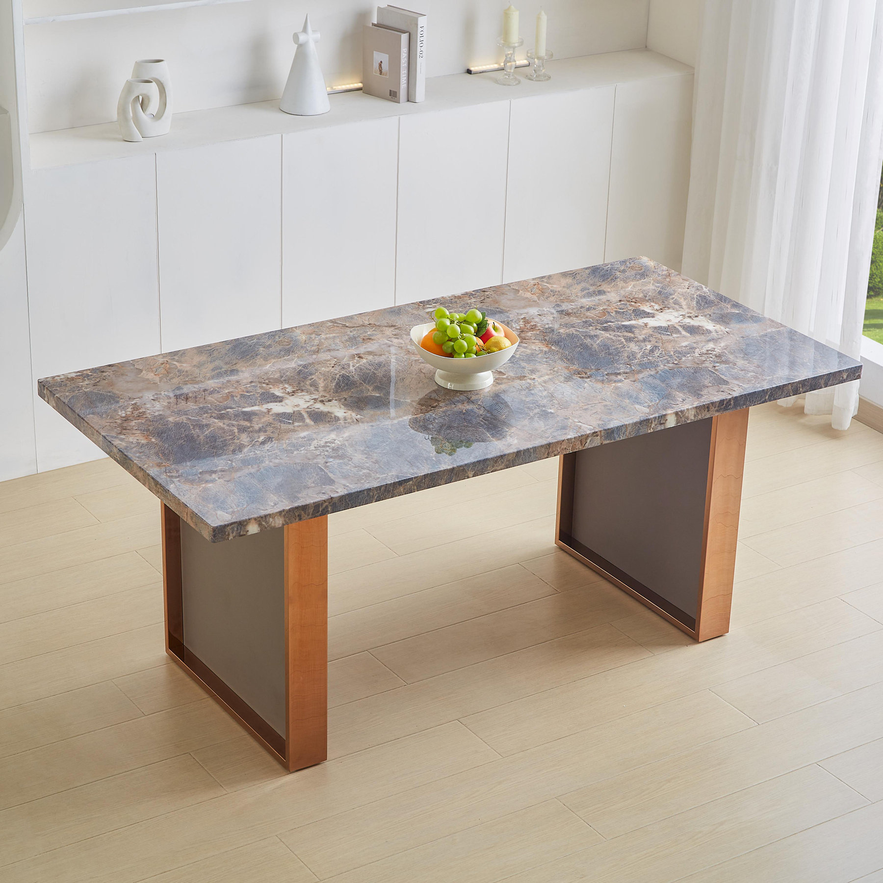 Brayden Studio® Elegant Marble MDF Rectangular Dinning Table for 6 or 8 ...