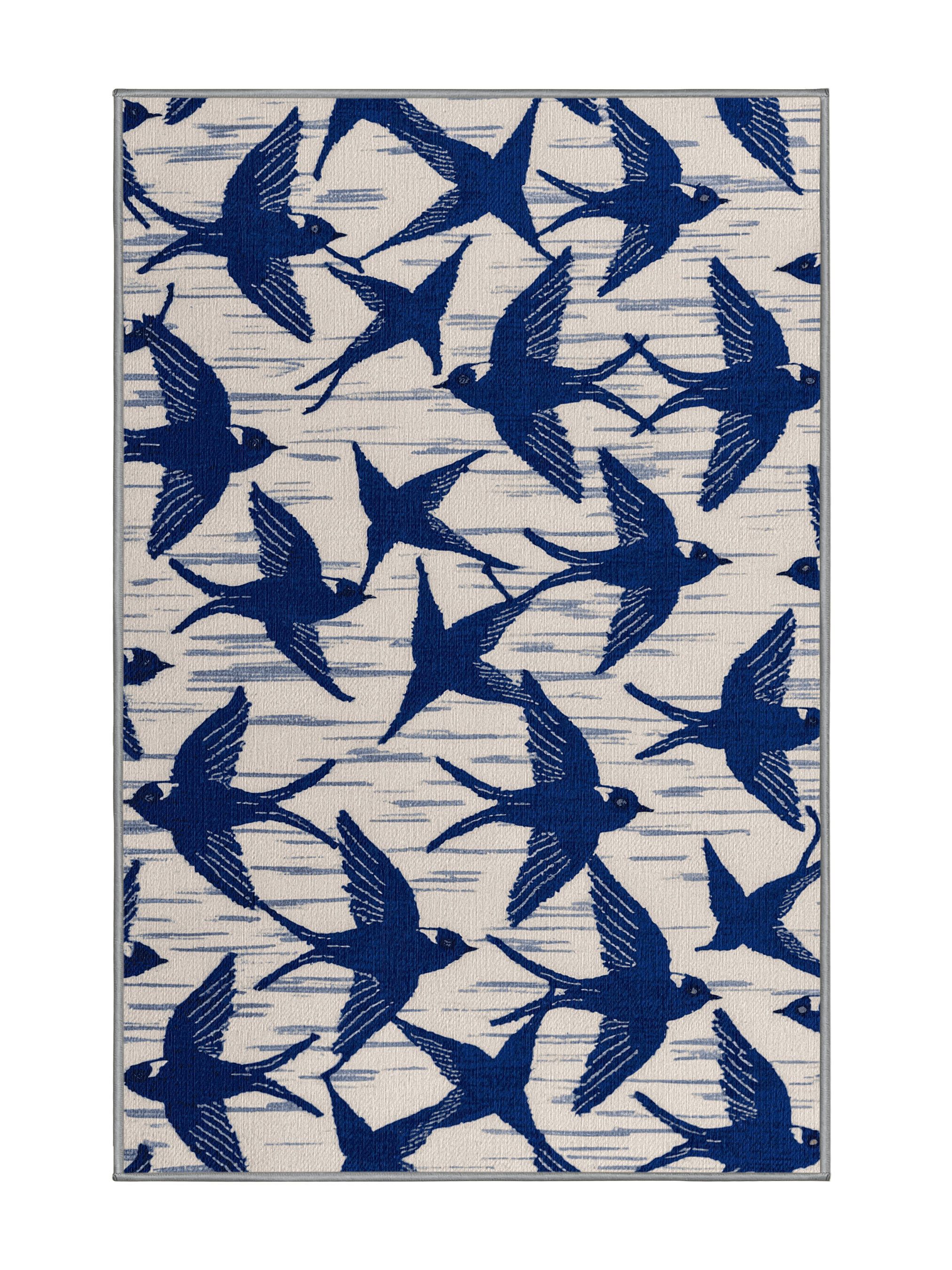 Rosecliff Heights Washable Blue and white Swallow Birds Area Rug | Wayfair