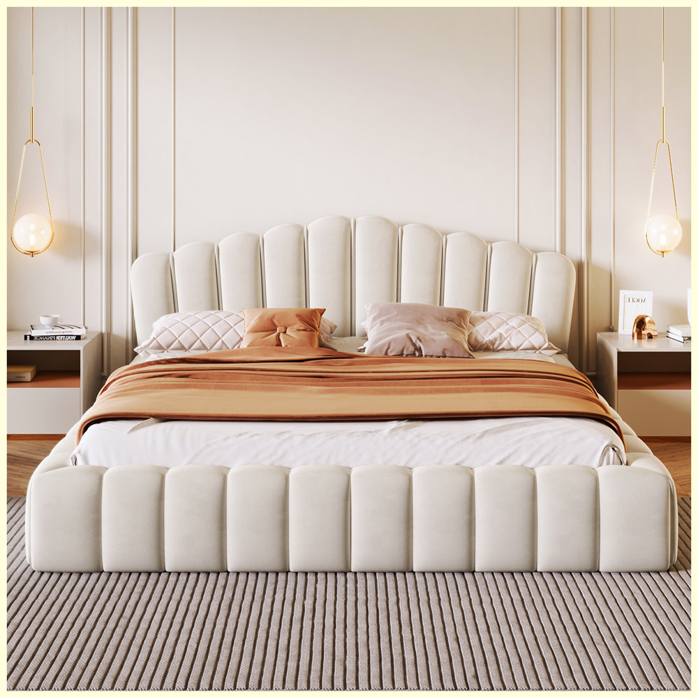Mercer41 Modern Velvet Upholstered Bed Frame With Shell-Shaped ...