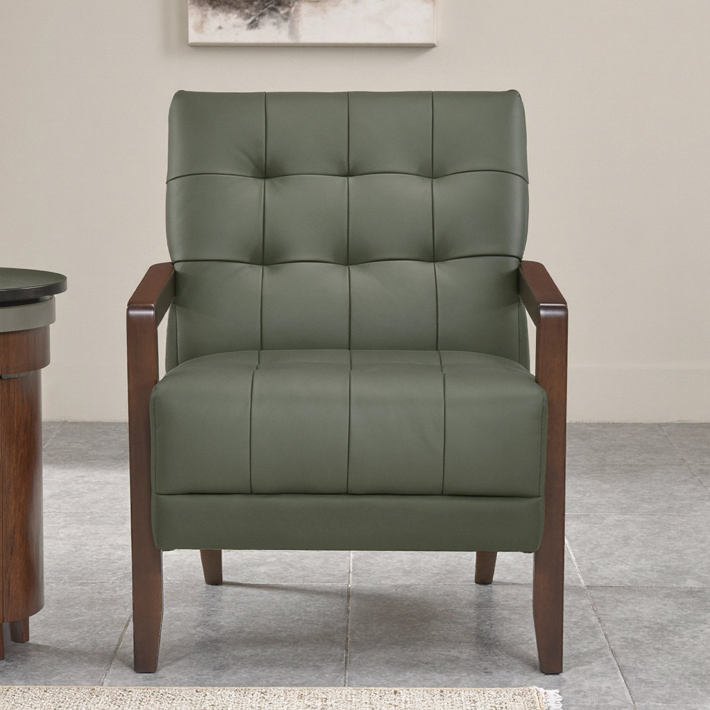 George Oliver Modern Leather Accent Chair with Tufted Detailing and ...