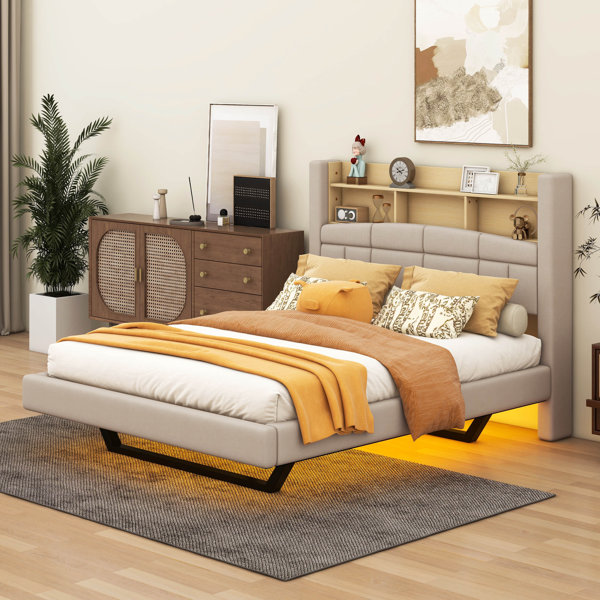 Latitude Run® Full Size Upholstered Floating Bed With LED | Wayfair