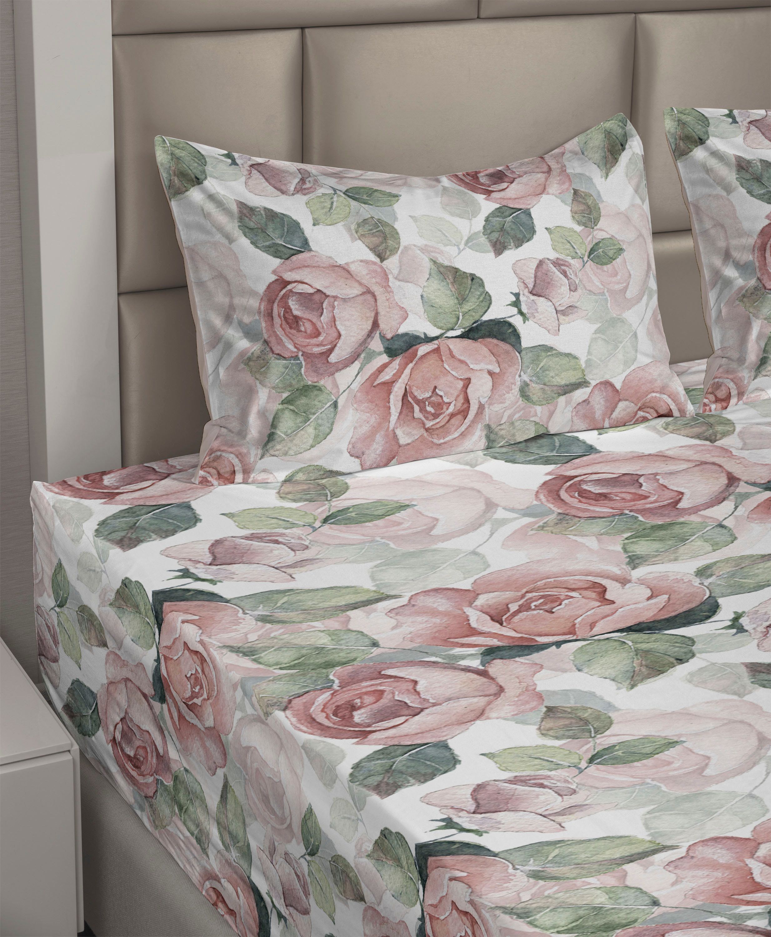 Ambesonne Vintage Floral Sheet Set English Roses Print Blush and Sage ...