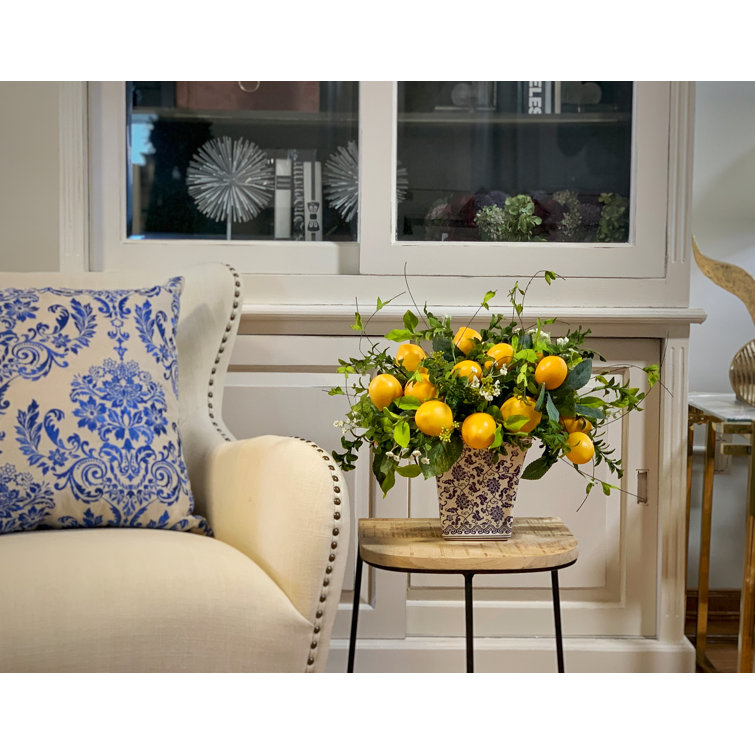 Creative Displays, Inc. Lemon Arrangement In White Blue Ceramic Pot ...